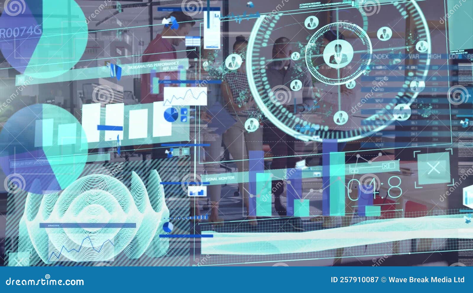 Animation of Diverse Data Processing on Digital Screen Over Diverse Businesspeople in Office ...