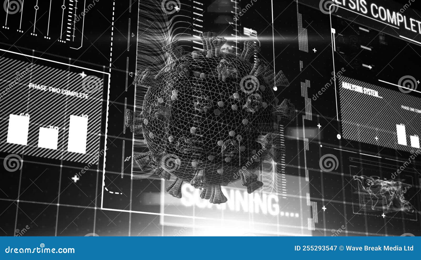 Animation of Diverse Data Processing Over Legs of Screens in Blue and ...