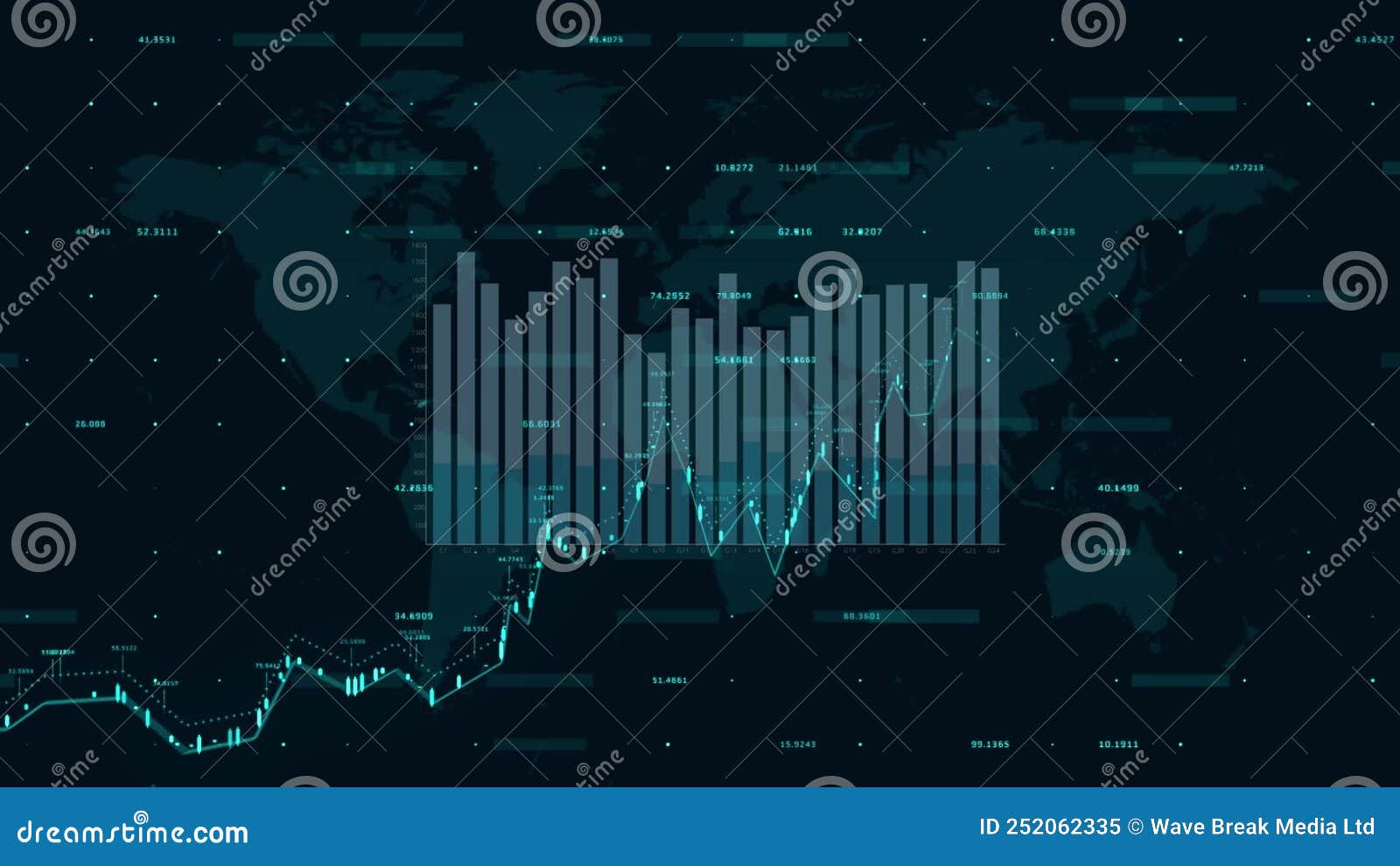 Animation of Diverse Graphs and Financial Data on Black Background ...