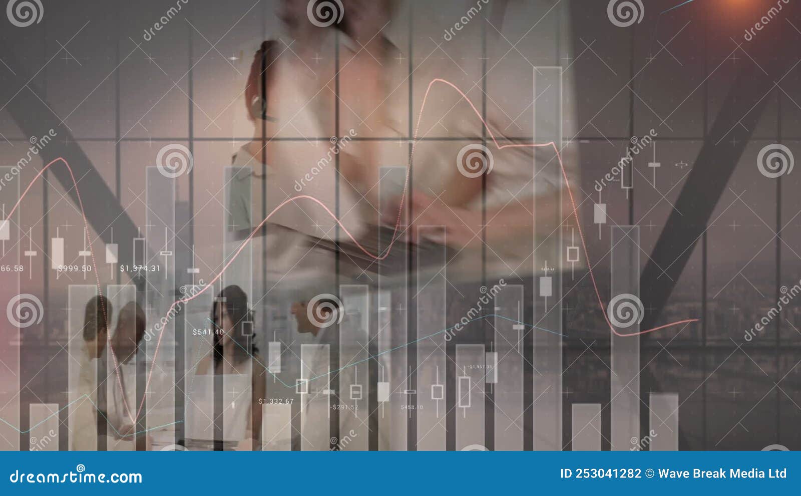 Animation of Diverse Group of Employees at Work, Bar Graph in ...