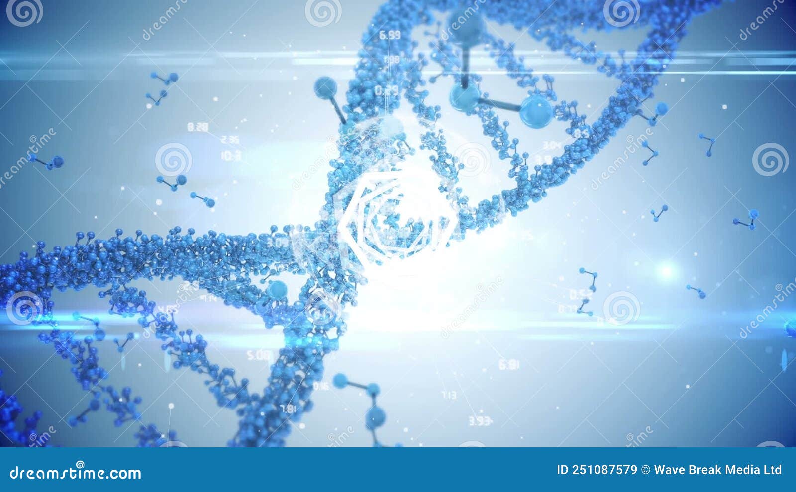 Animation of Dna, Molecules and Data Processing on Blue Background ...