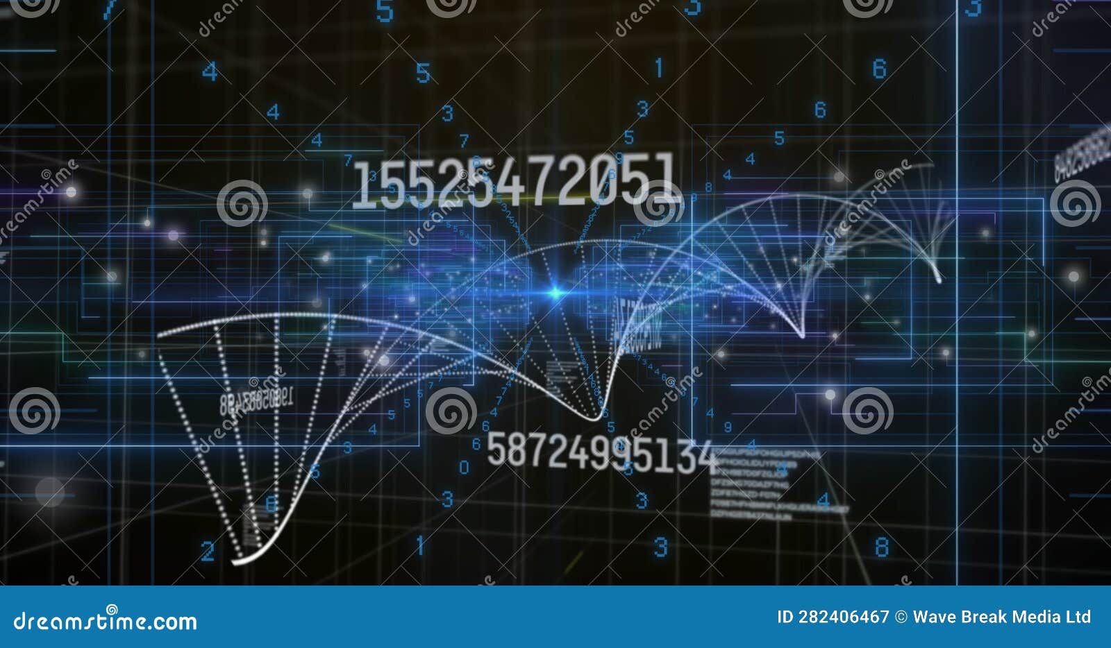 Animation of Dna, Network of Connections with Numbers on Dark ...