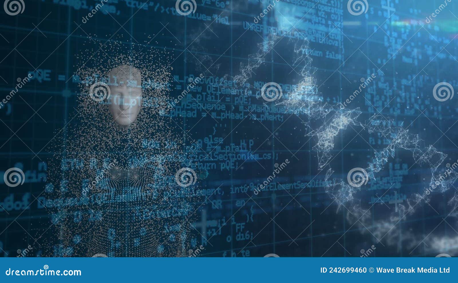 Animation of Dna Strand Over Data Processing and Human Model on Black ...