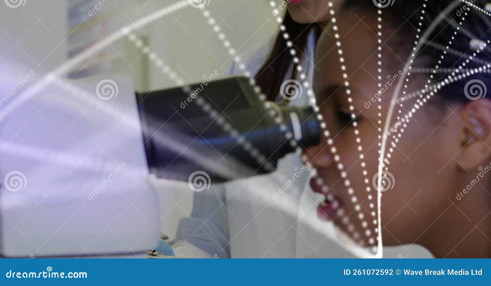 Animation of Dna Strand Over Diverse Doctors Using Microscope Stock ...