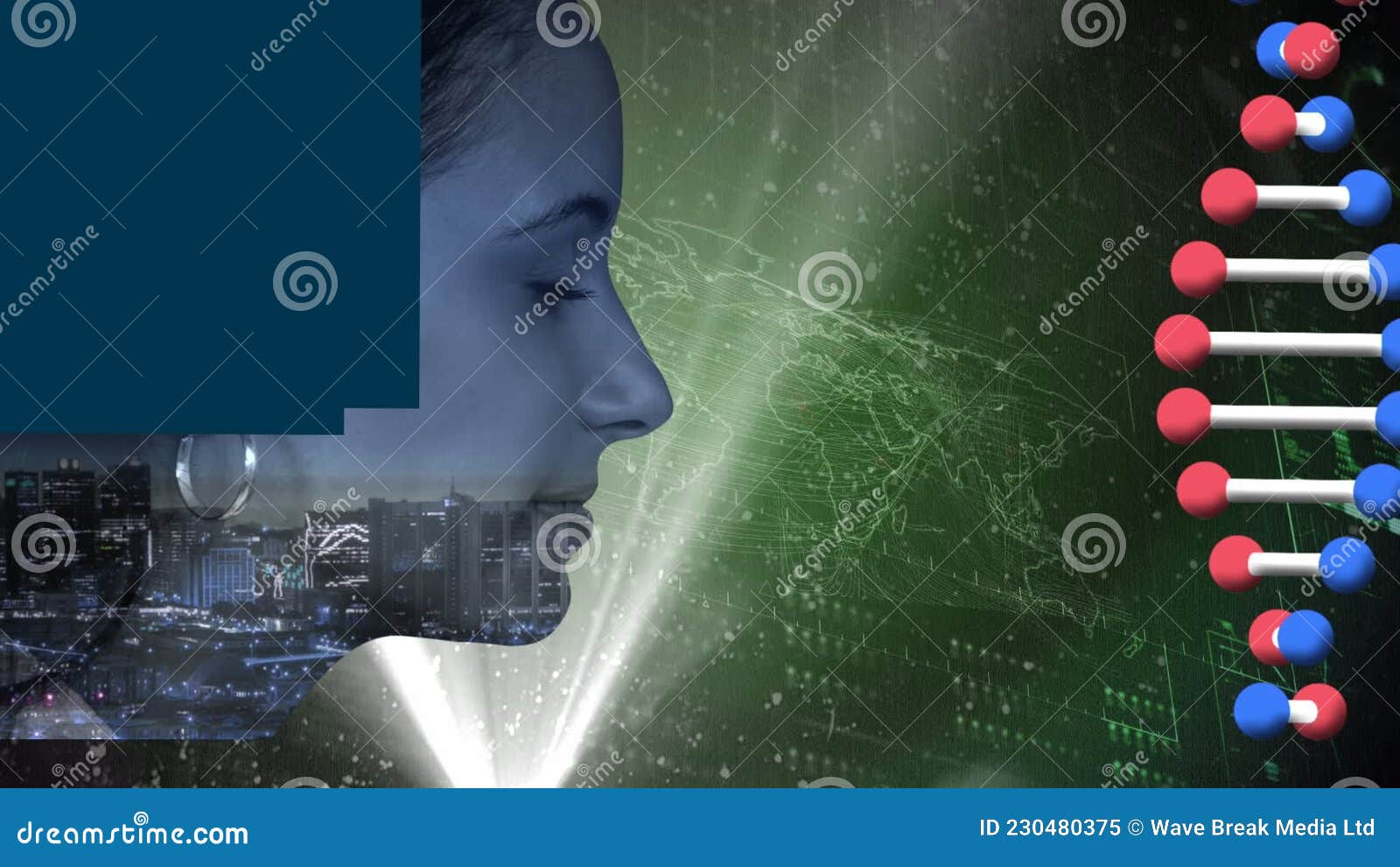 Animation of Dna Strand Spinning Over Woman Face and Data Processing ...