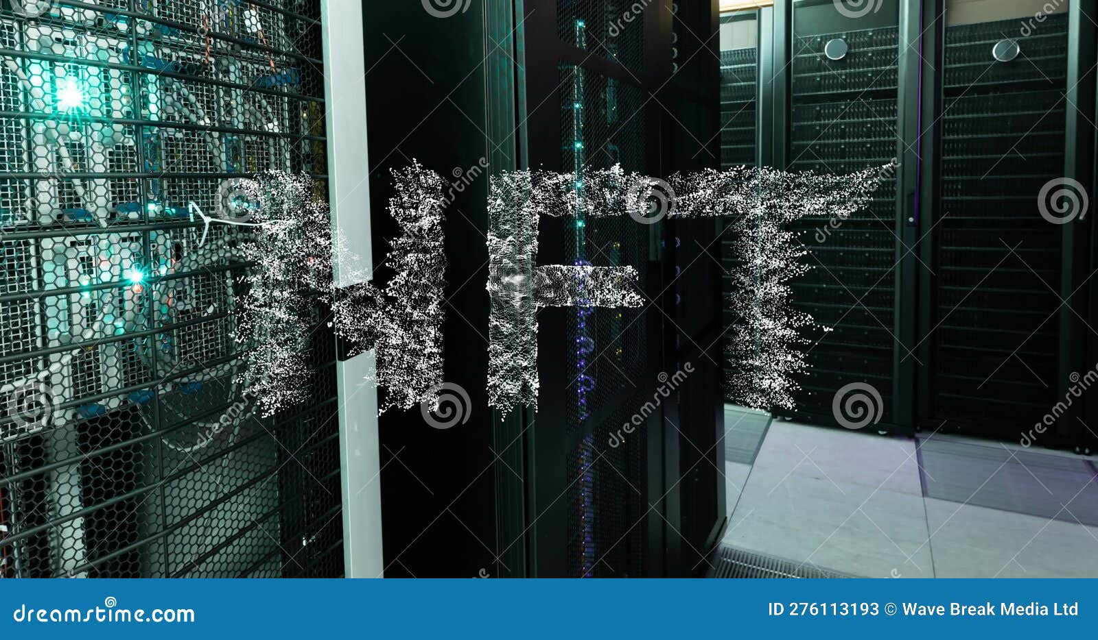 Animation of Dots Forming Nft Text Over Server Racks in Server Room ...