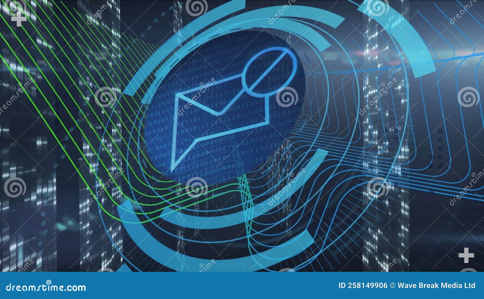 Animation of Email Icon in Circle Over Servers and Lines Stock Footage ...