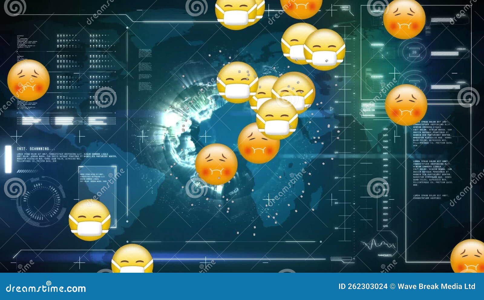 Animation of Emoji Icons Over Globe and Data Processing Stock Footage ...