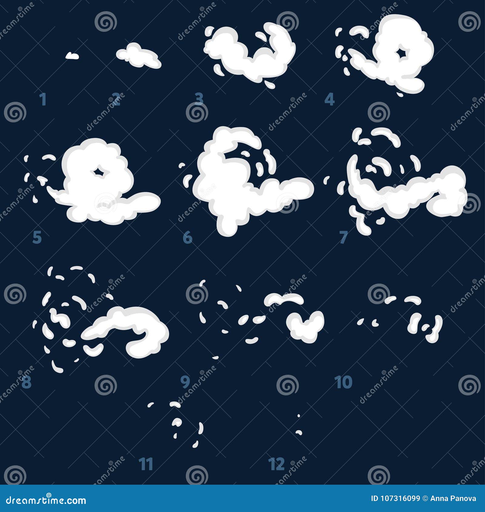 Smoke Sprite Effect. Cartoon Dust Cloud Game Animation Asset, Steam ...