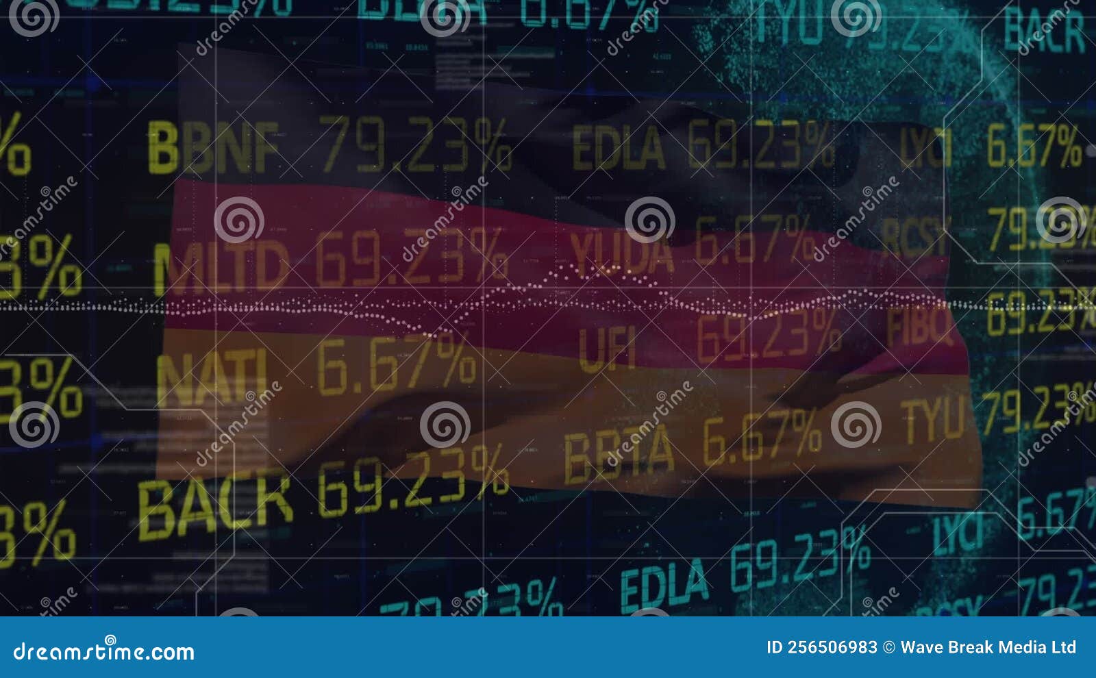 Animation of Falling Data Processing Over Waving German Flag Stock ...