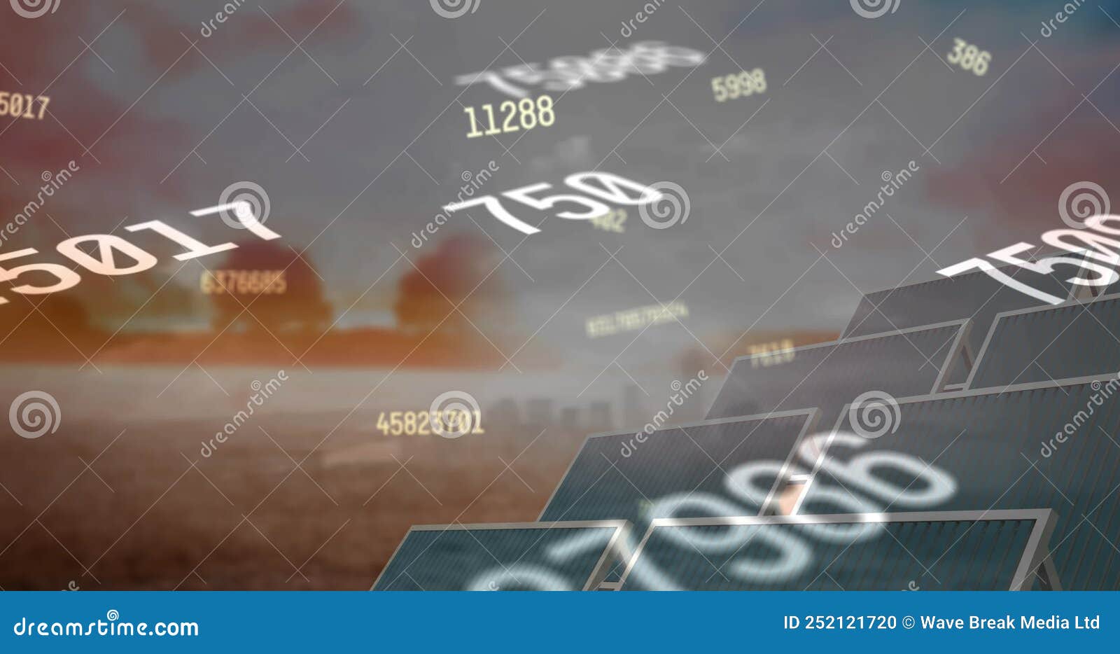 Animation of Falling Numbers Over Field and Solar Panels Stock Footage ...