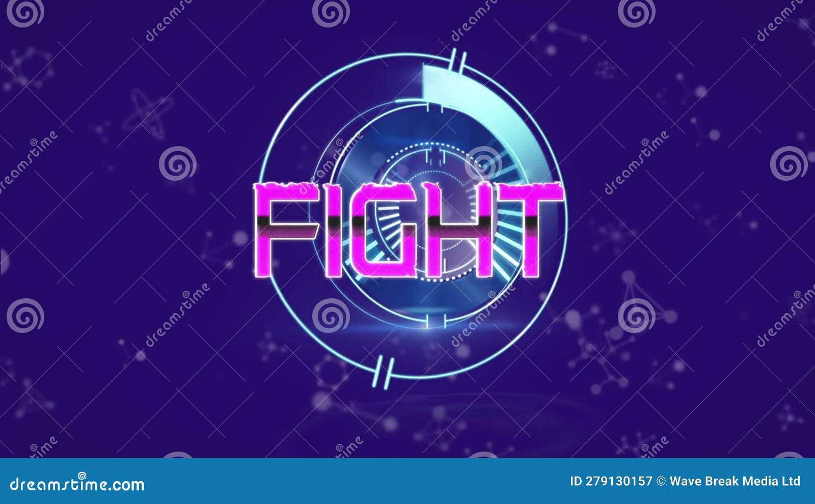 Animation of Fight Text Banner Over Neon Round Scanner and Molecular ...