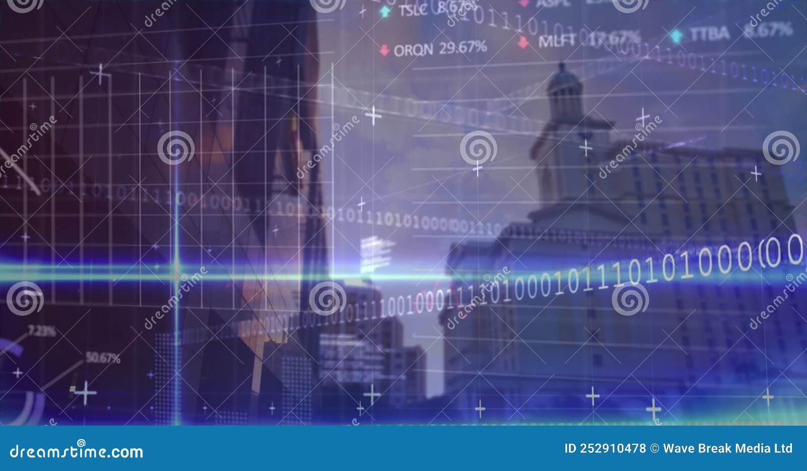 No People Animation Financial Data Binary Code Graph City Building Global Finance Economy ...