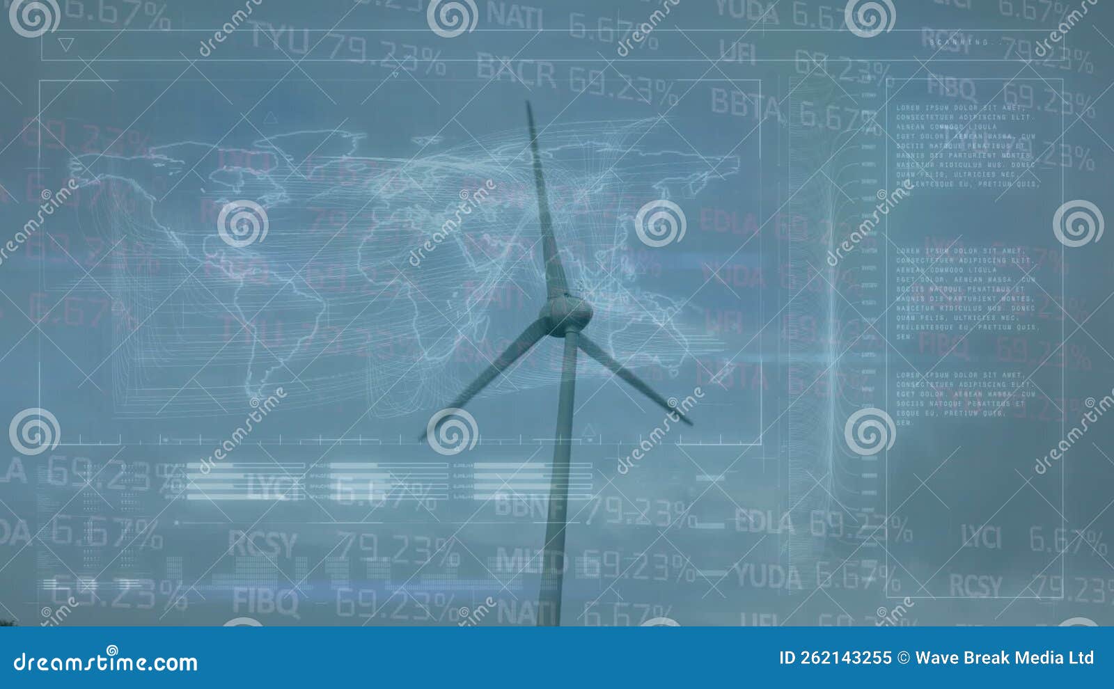 Animation of Financial Data Processing Over Wind Turbine Stock Video ...
