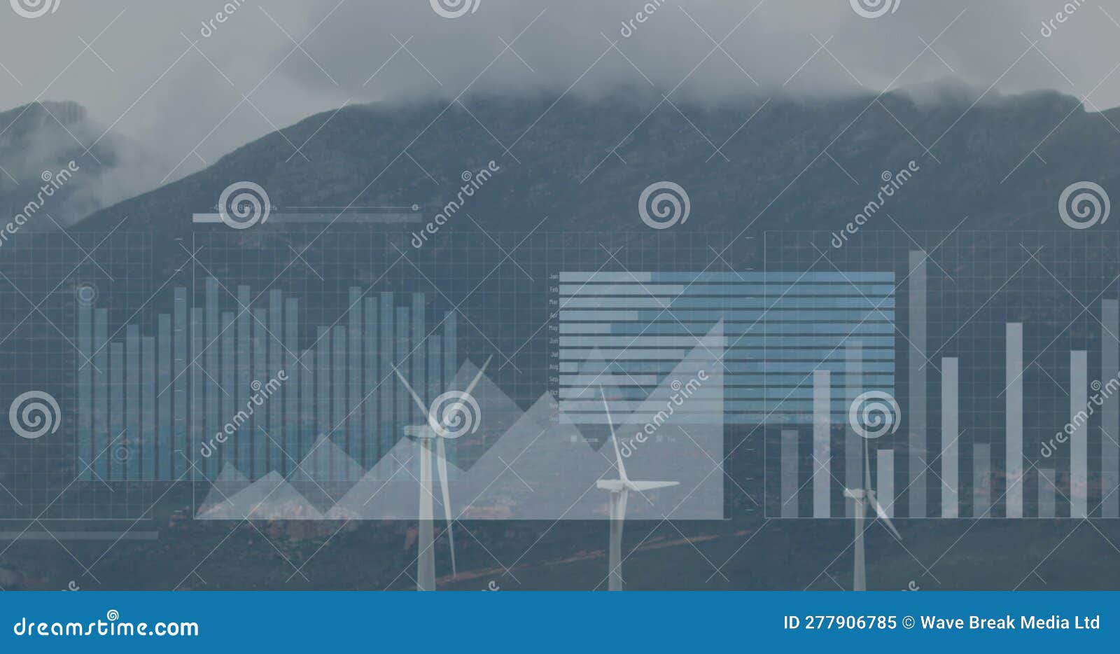 Animation of Financial Data Processing Over Wind Turbines Stock Video ...