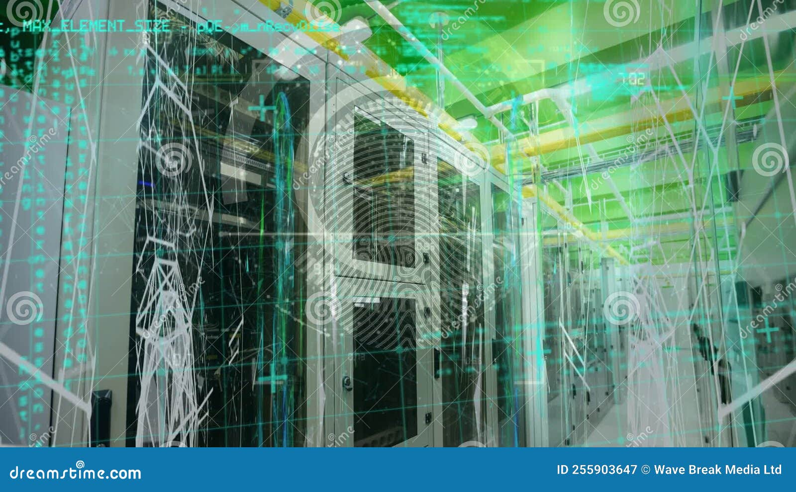 Animation of Fingerprint Scan and Data Processing Over Server Room ...