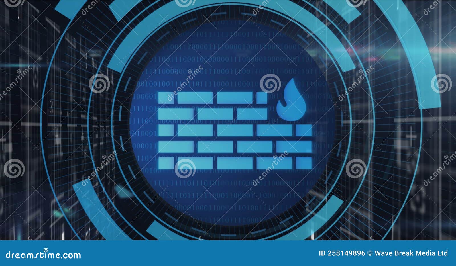 Animation of Firewall in Circle Over Lights in Digital Space Stock ...