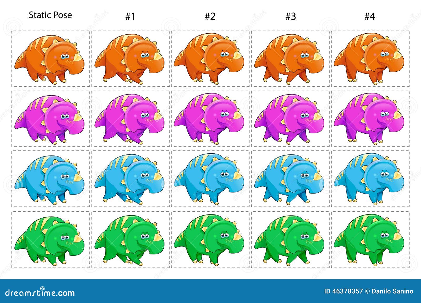 Animation of Four Funny Dinosaurs Walking. Stock Vector - Illustration ...