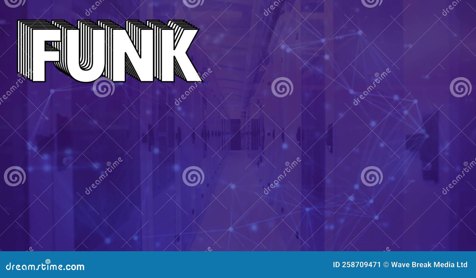 Animation of Funk Text and Network of Connetcions Over Server Room ...