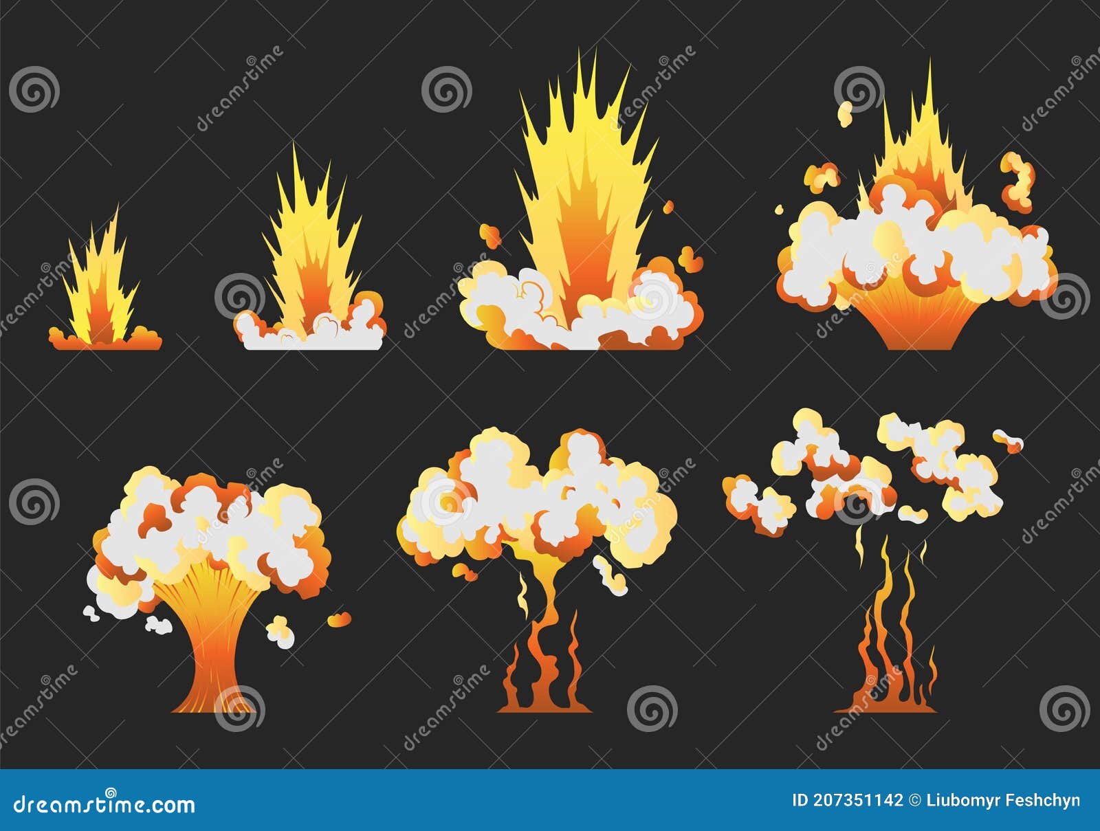 Animation for Game of the Explosion Effect in Separate Frames. Cartoon ...