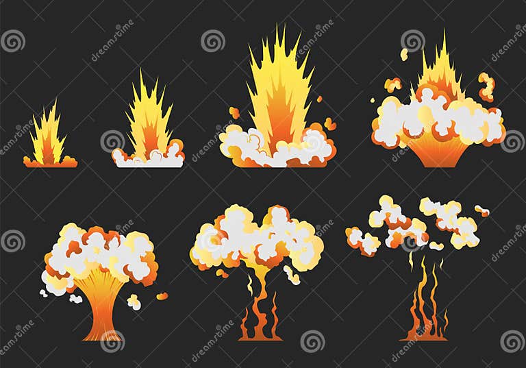 Animation for Game of the Explosion Effect in Separate Frames. Cartoon ...