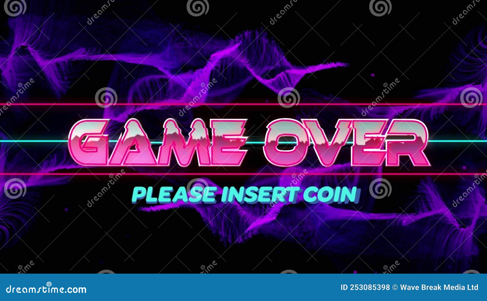 Animation of Game Over and Please Insert Coin Text with Lines Over ...