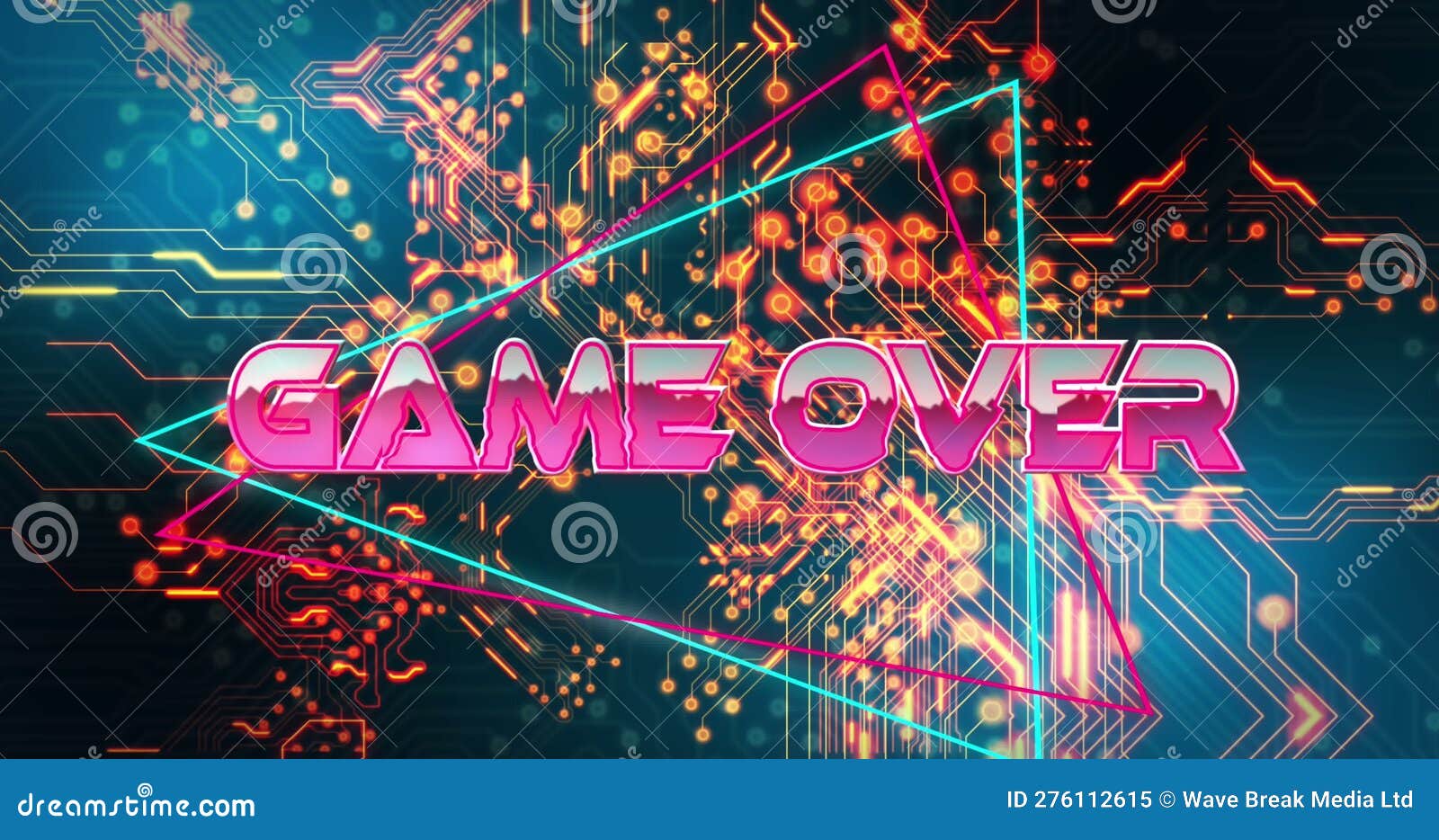 Animation of Game Over Text on Triangles, Illuminated Circuit Board ...