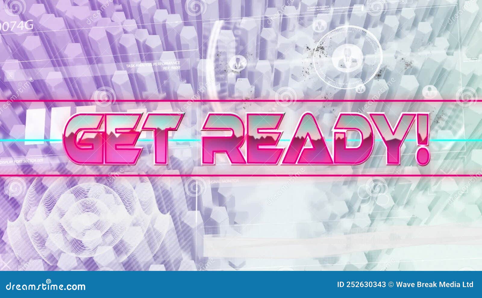 Animation of Get Ready Pink Text with People Icons and Bar Graph Over ...