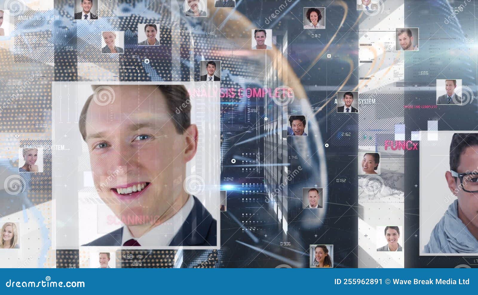 Animation of Global Network of People Portraits Rotating Over Analysis ...