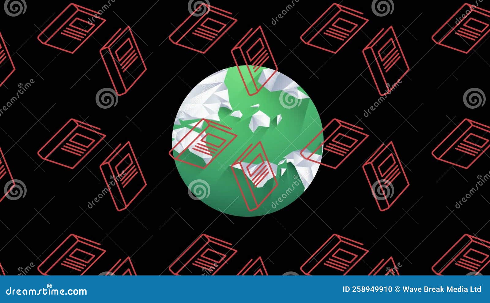 Animation of Globe with Book Pattern on Black Background Stock Footage ...
