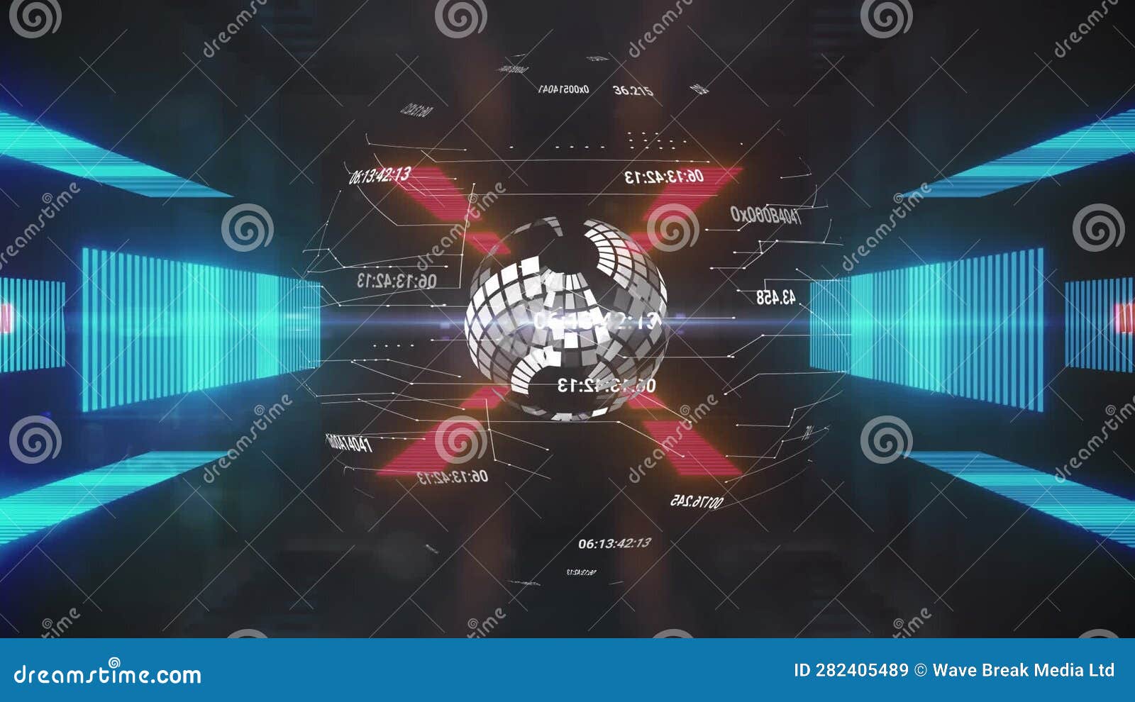 Animation of Globe with Connections and Numbers with Blue Screens on ...