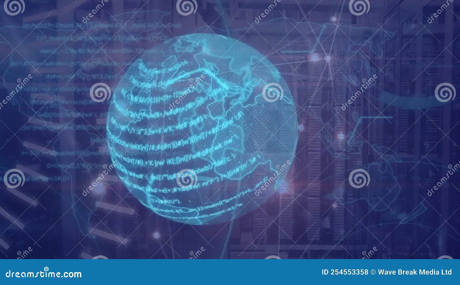 Animation of Globe and Data Processing Over Computer Servers Stock ...