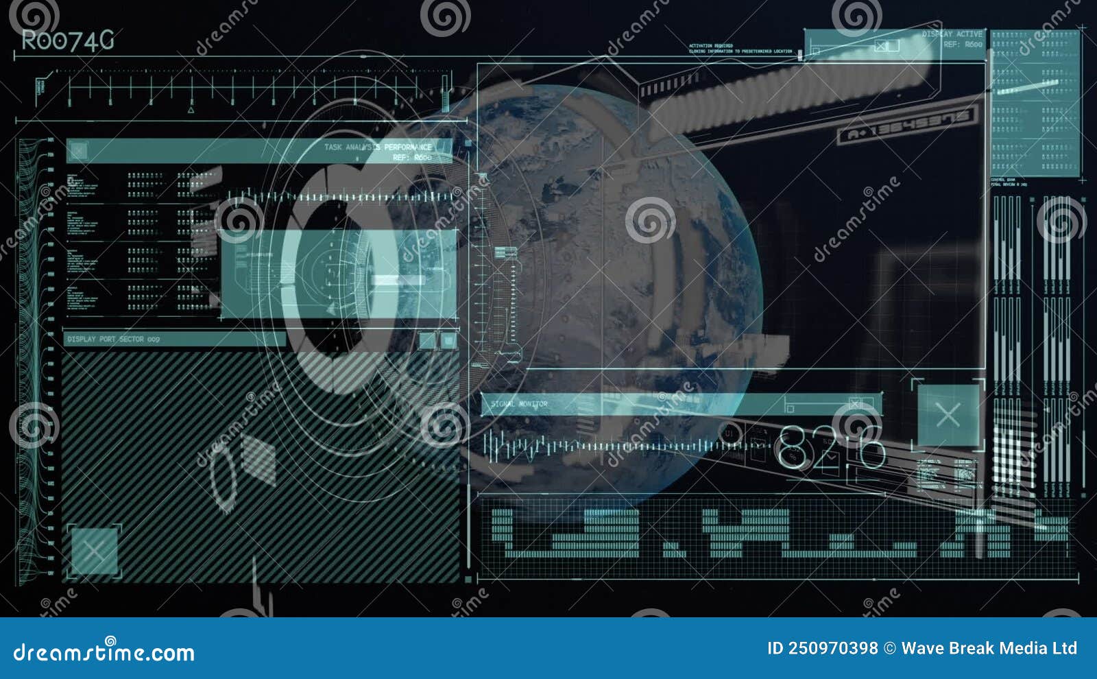 Animation of Globe and Diverse Data Processing on Digital Screen Stock ...