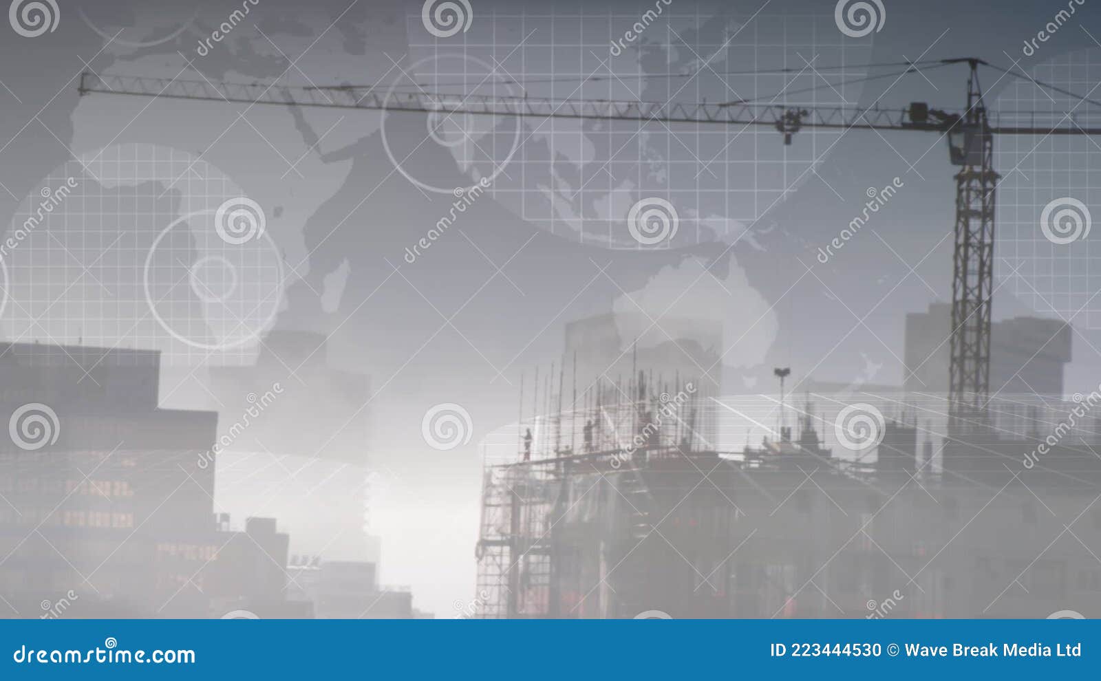 Animation of Globe with World Map Over Construction Site Stock Footage ...