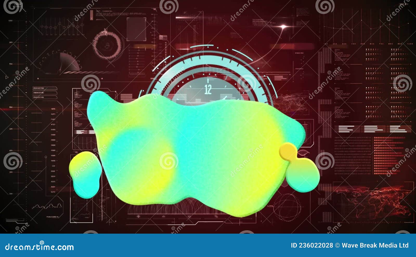 Animation of Glowing Blob, Clock Over Globe and Data Processing on ...
