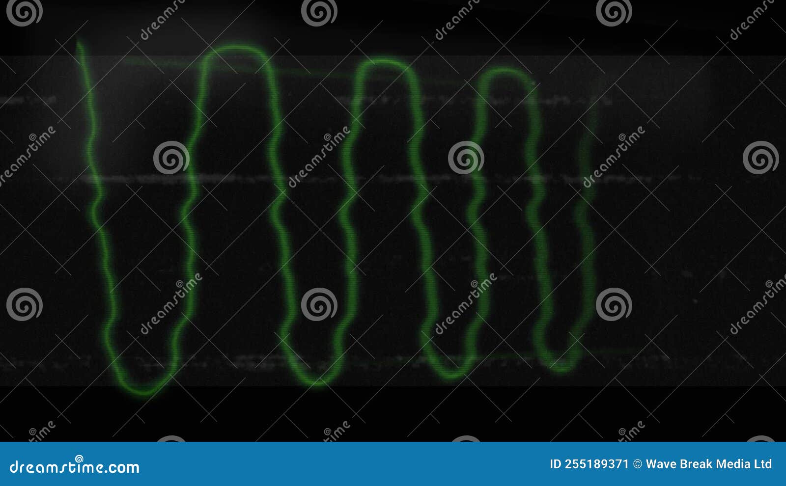 Animation of Glowing Green Multiple Waves with Glitch on Black Screen ...