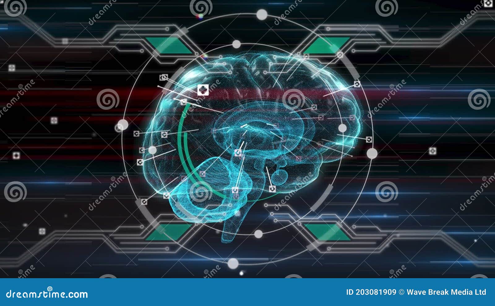 Animation of Glowing Human Brain with Digital Interface Computer ...