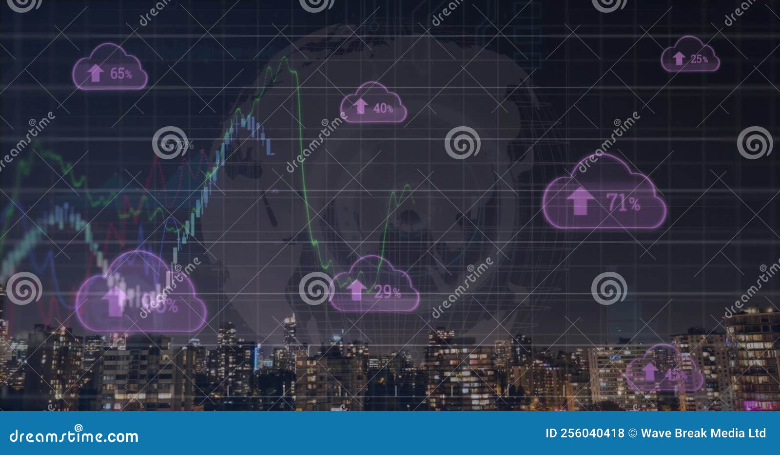 Animation of Graph, Cloud Icons and Data Processing Over Globe and ...