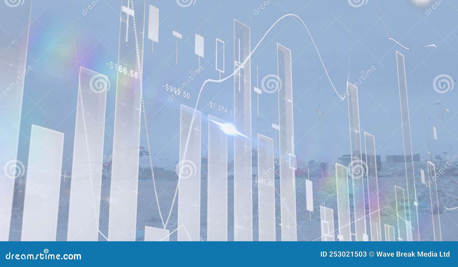 Animation of Graph and Data Over Timelapse with Trucks on Waste Dump ...