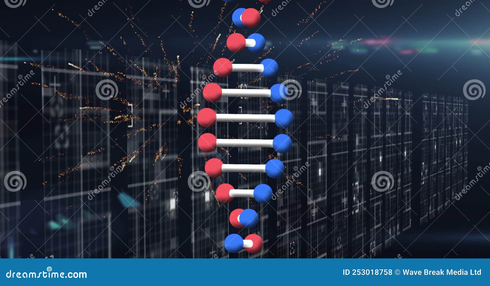Animation of Graphical Dna Helix Rotating with Firework Exploding ...