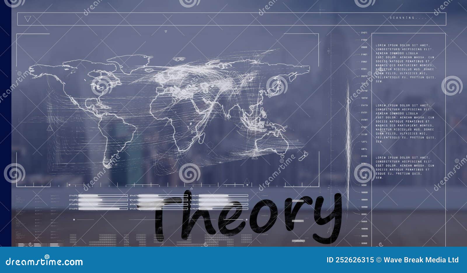 Animation of Graphical Infographic Interface Screen with Map, Programming Data and Theory Text ...