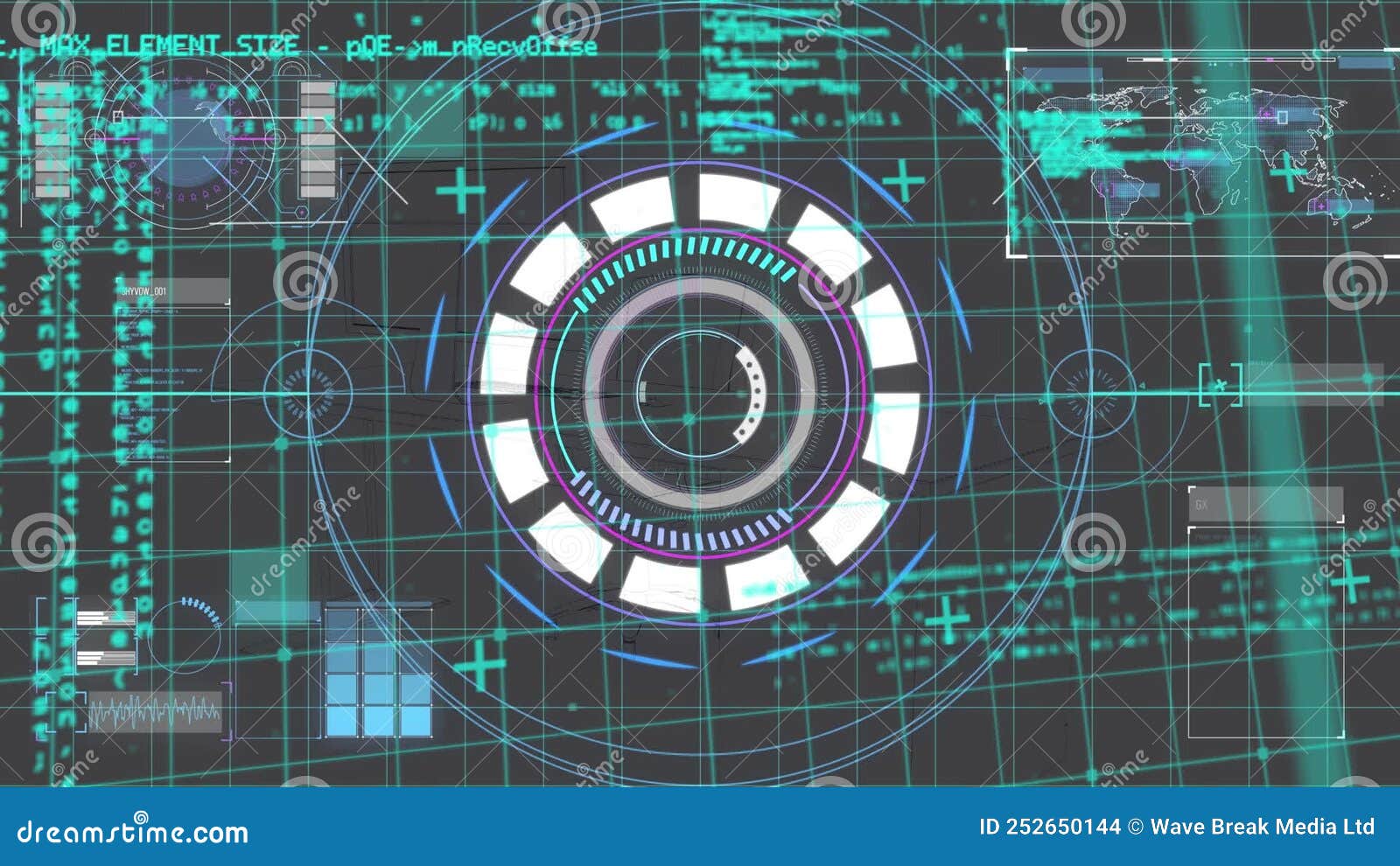 Animation of Graphical Interface with Scanning Scope Over Programming Code and Grid Pattern ...