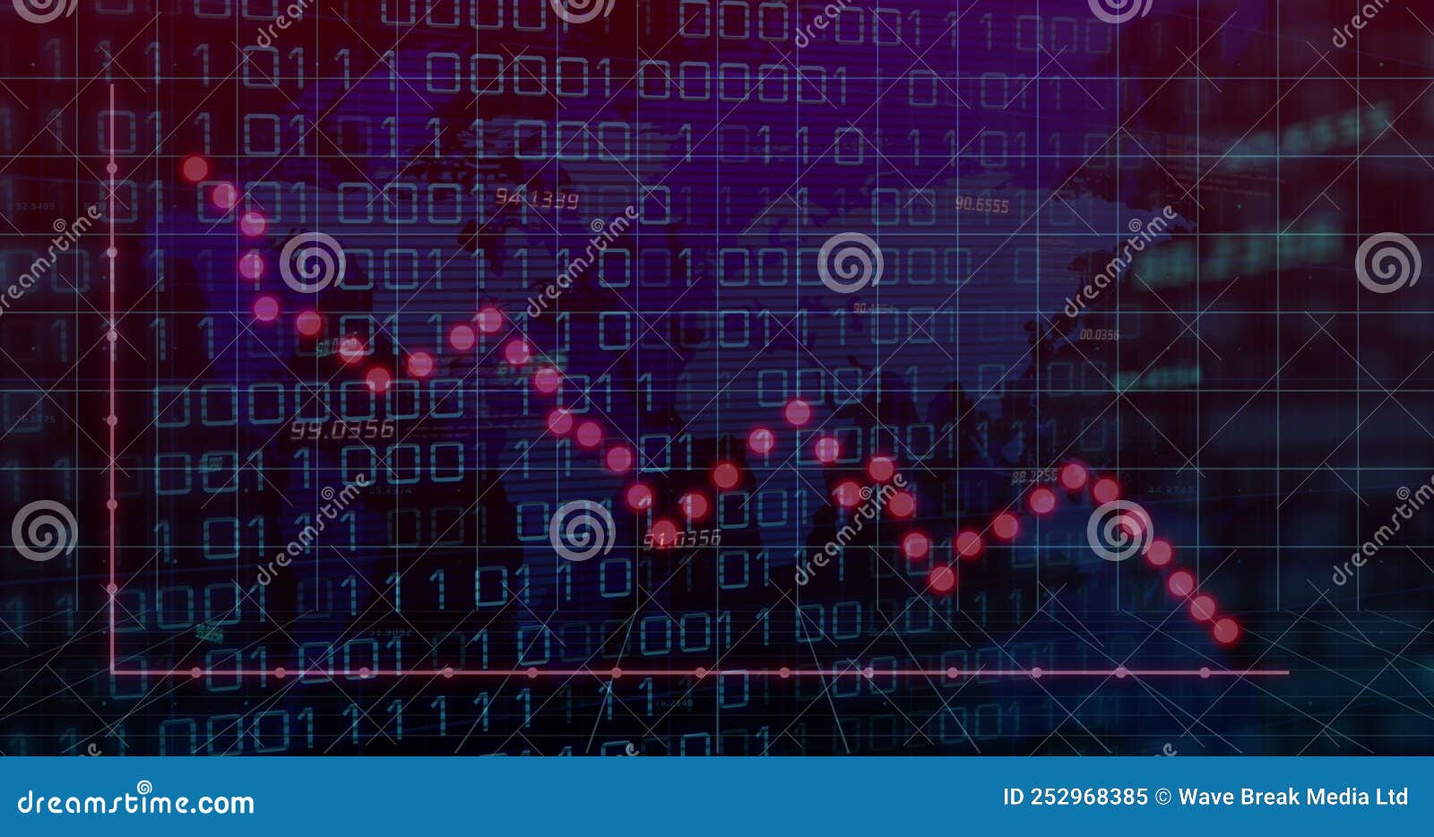 Animation Of Graphs And Binary Code Over Violet Background Stock Video