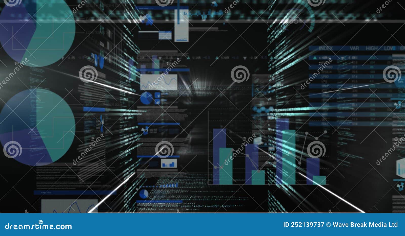 Animation of Graphs, Data and Lights on Black Digital Screen Stock ...
