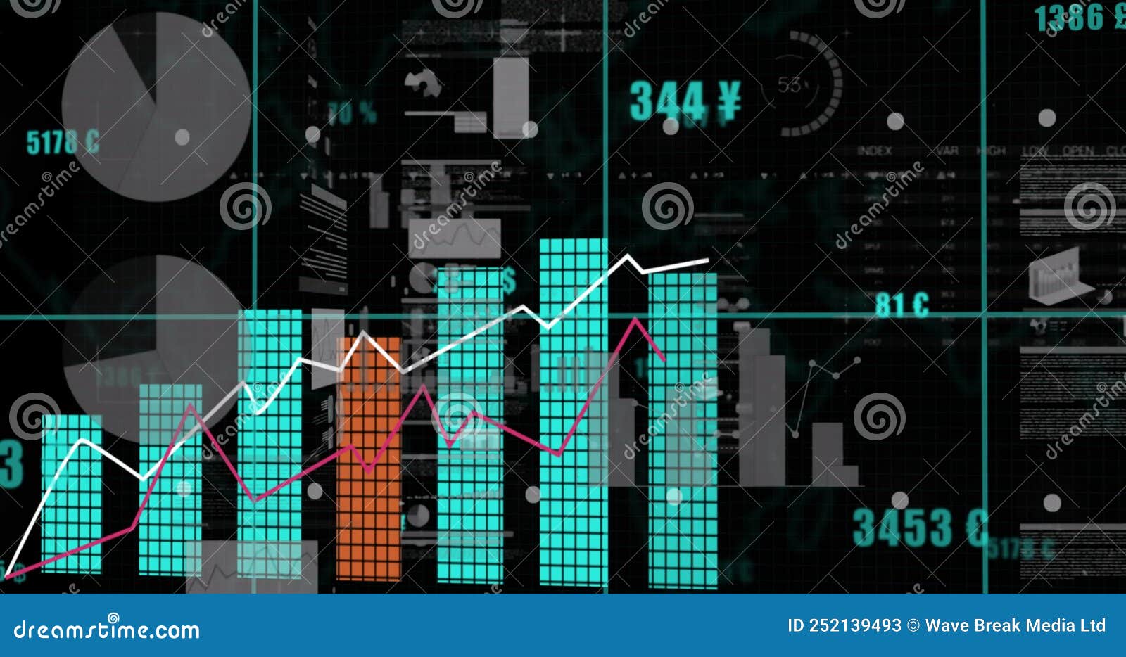Animation of Graphs, Data and Numbers on Black Digital Screen Stock ...