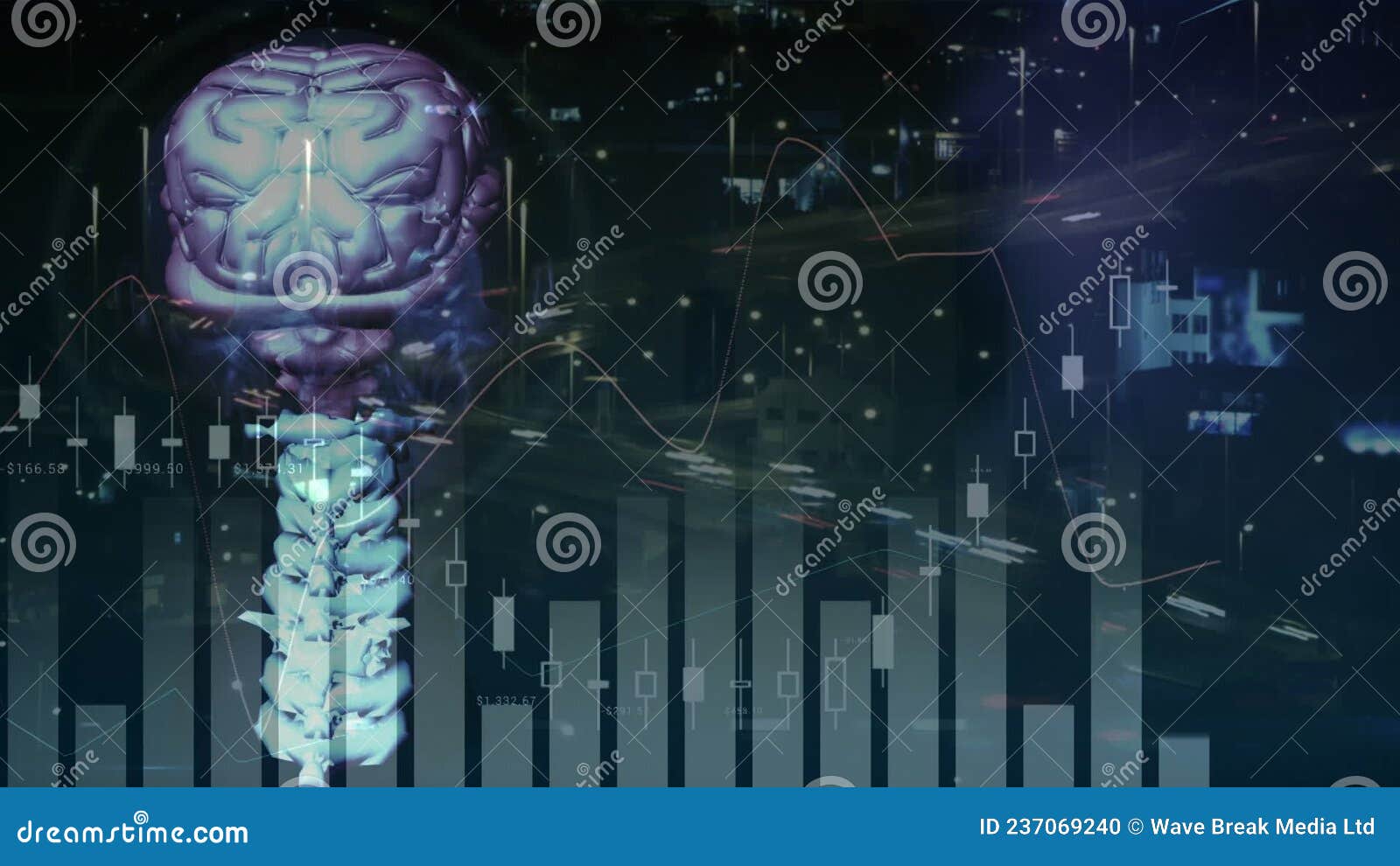 Animation of Graphs and Data Over Rotating Head Model on Blue ...
