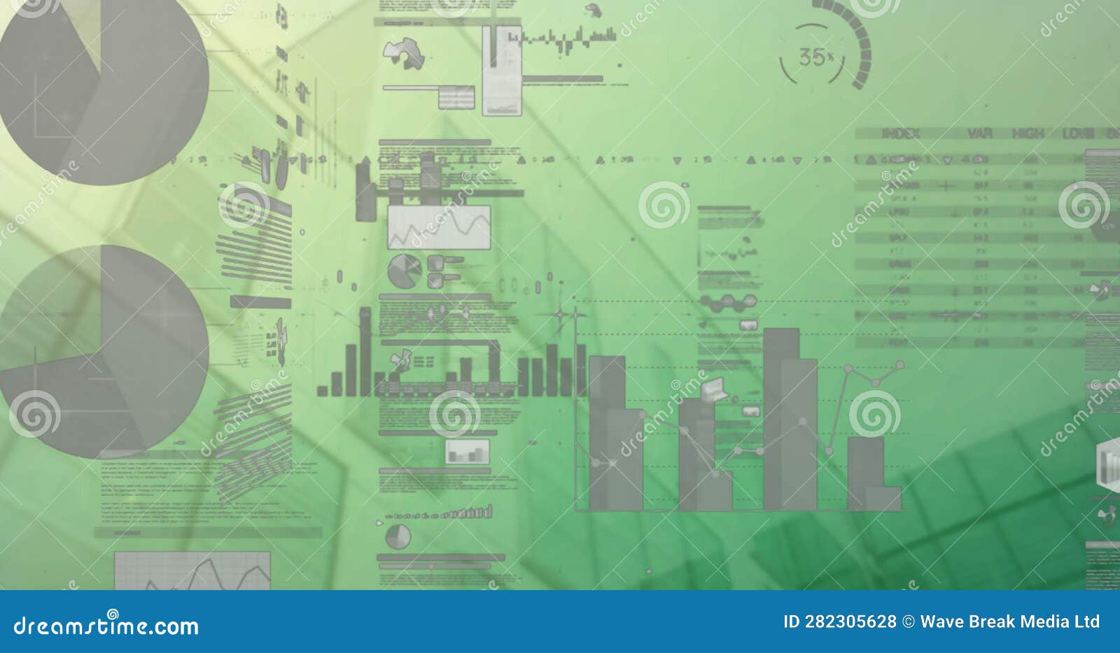 Animation of Graphs, Database and Trading Board Over Low Angle View of ...