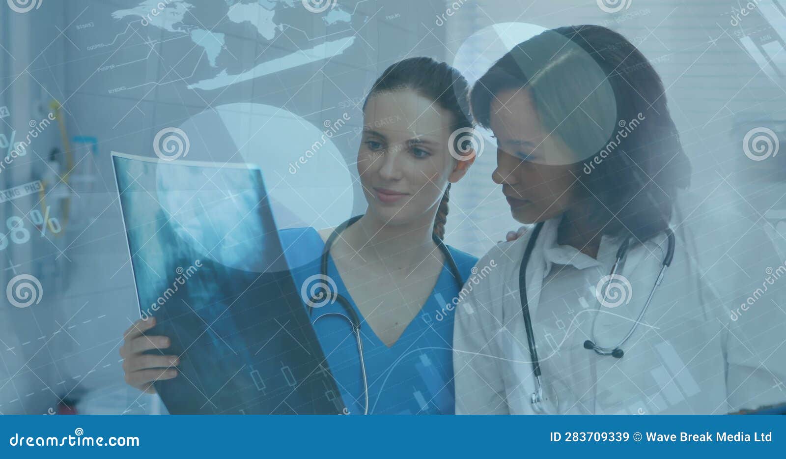 Animation of Graphs and Infographic Interface, Diverse Female Doctors ...