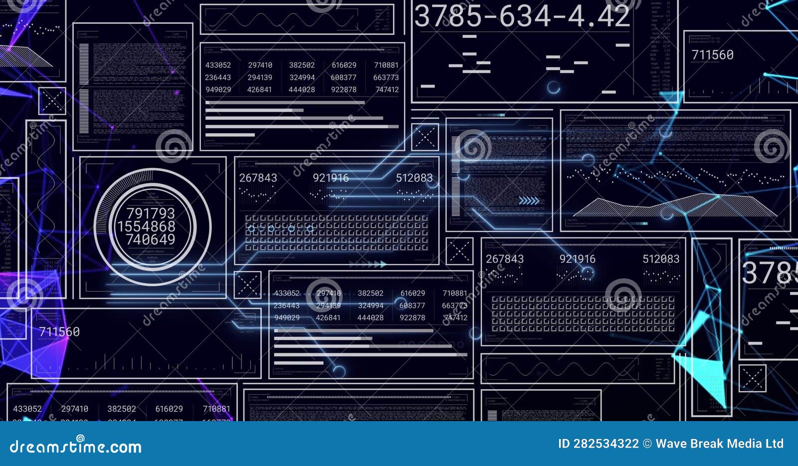 Animation of Graphs, Loading Bars and Circles with Changing Numbers Against Connected Dots Stock ...