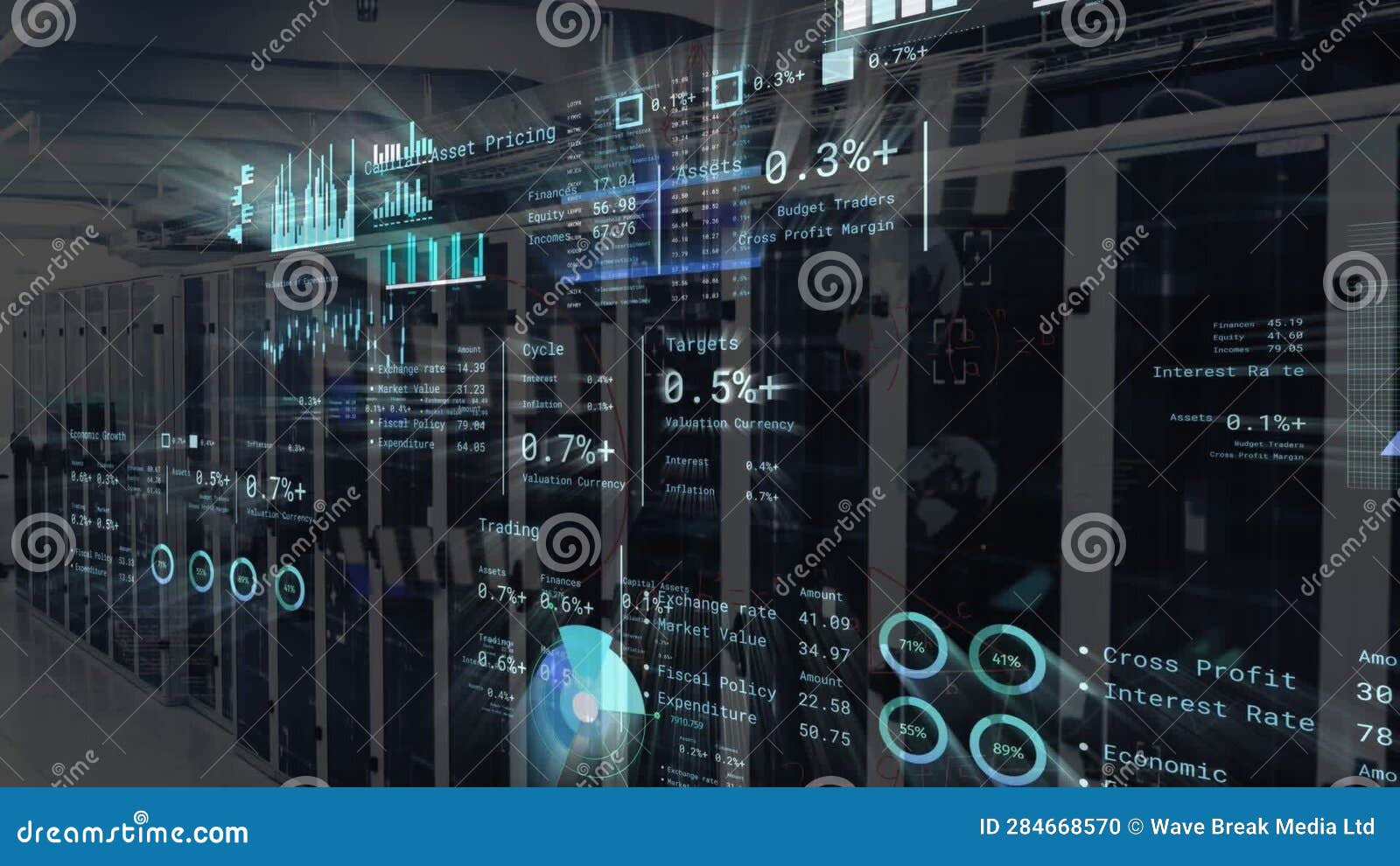 Animation of Graphs, Numbers and Loading Circles Over Globe Against ...